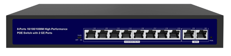 SP0802 - Power over Ethernet (PoE) switch, 4 LAN PoE ports and two upl